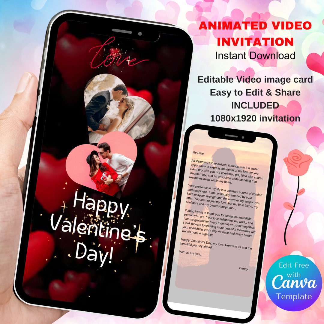 Valentine Card Editable Digital Valentine Card, Electronic Love Invite ...