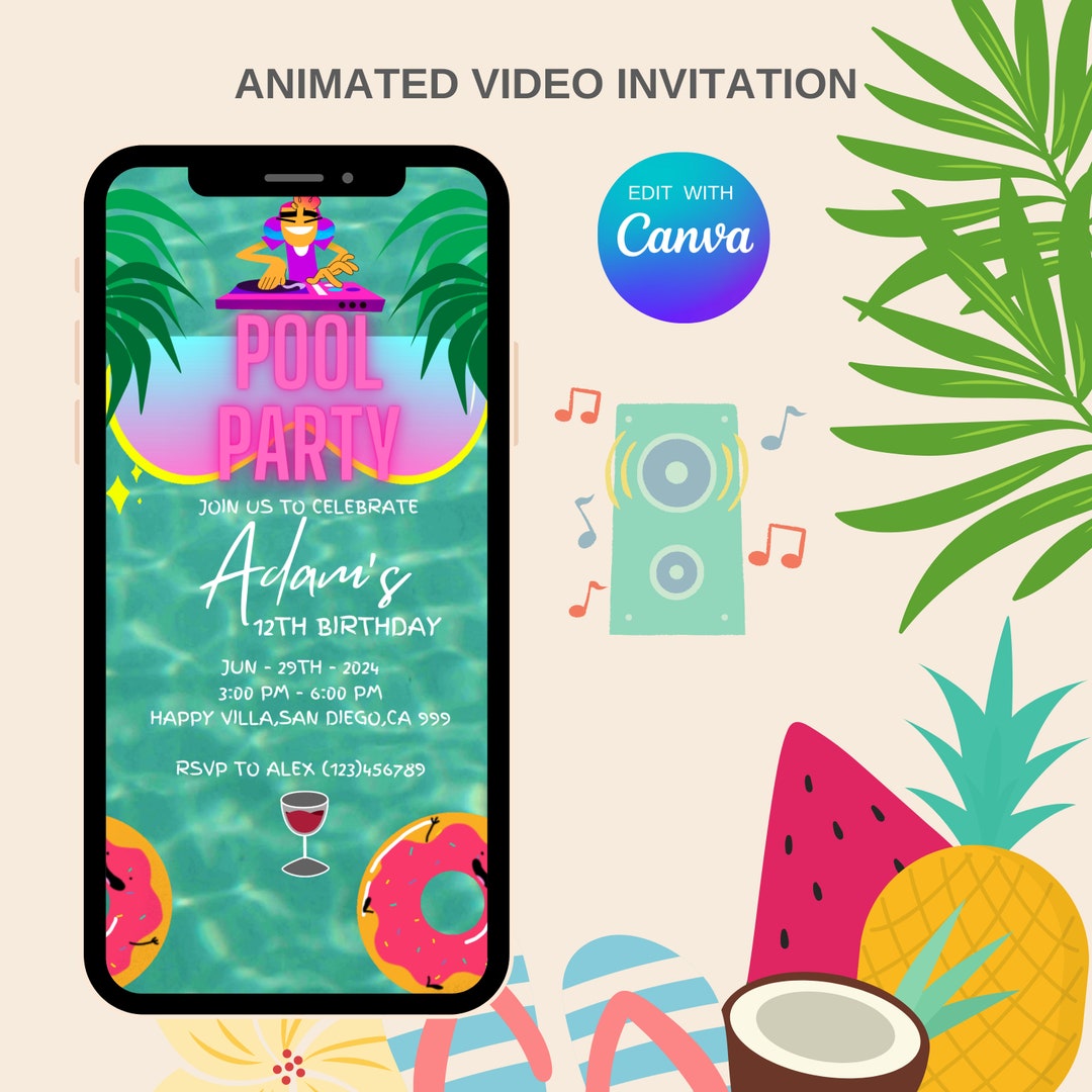 Editable Video Pool Party Video Invitation, Digital Video Invitation ...