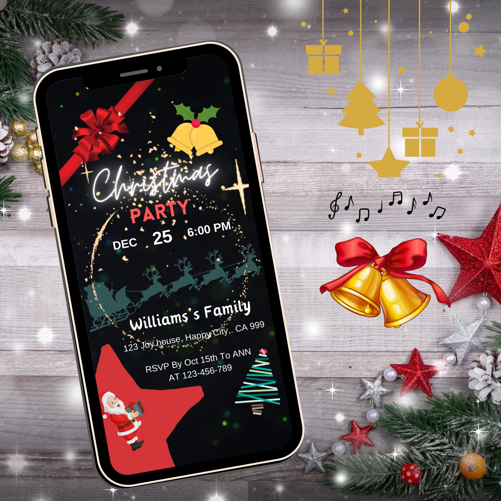 Animated Christmas Party Invitation: Editable Digital E-invite - Etsy