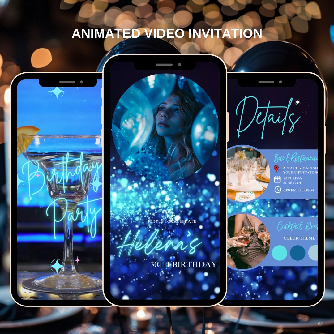 Blue Animated Birthday Invitation Template: Photo Video Evite - Etsy
