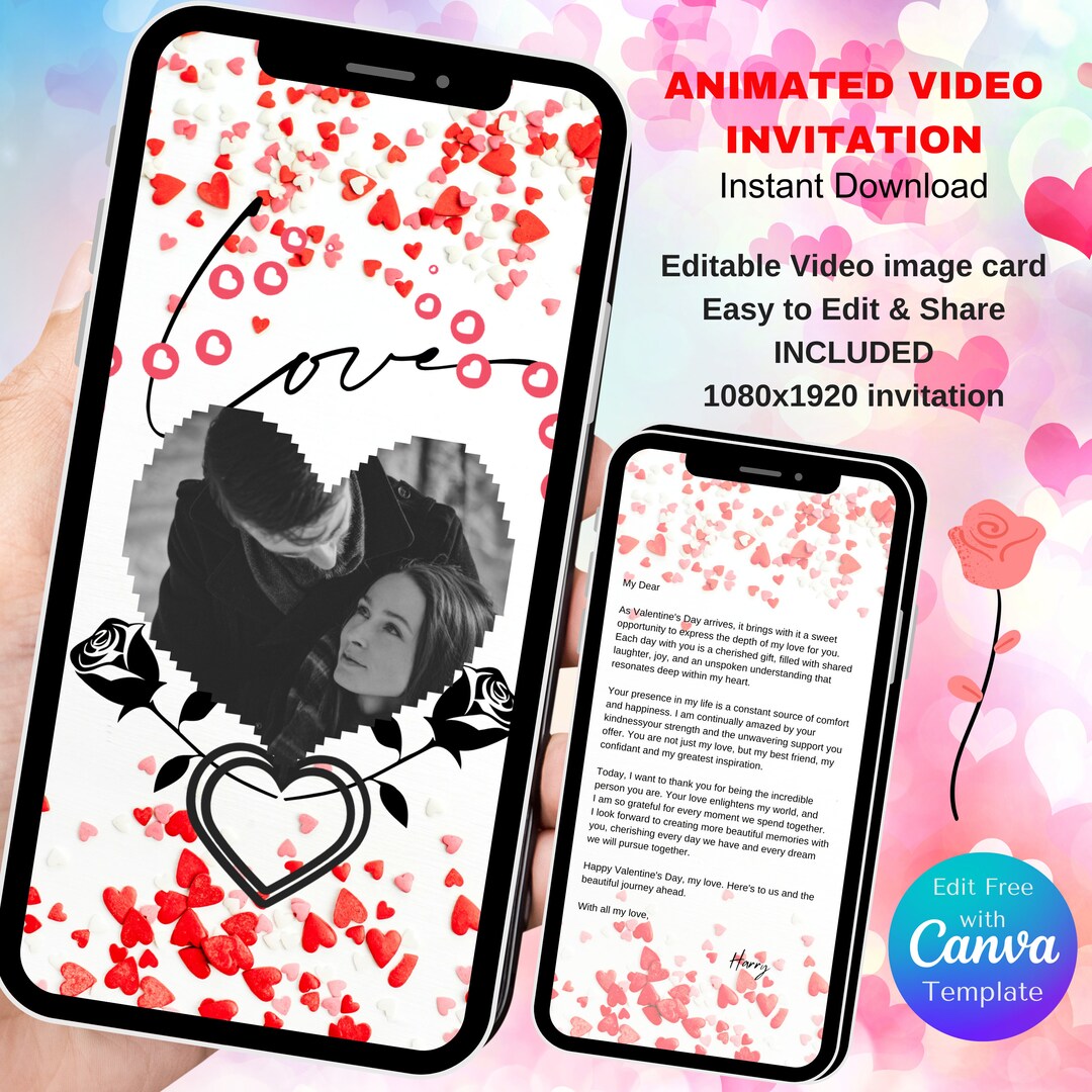 Valentine Card,editable Digital Valentine Card, Electronic Love Invite ...