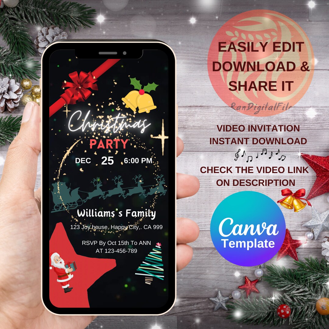 Animated Christmas Party Invitation Editable Digital E Invite Etsy