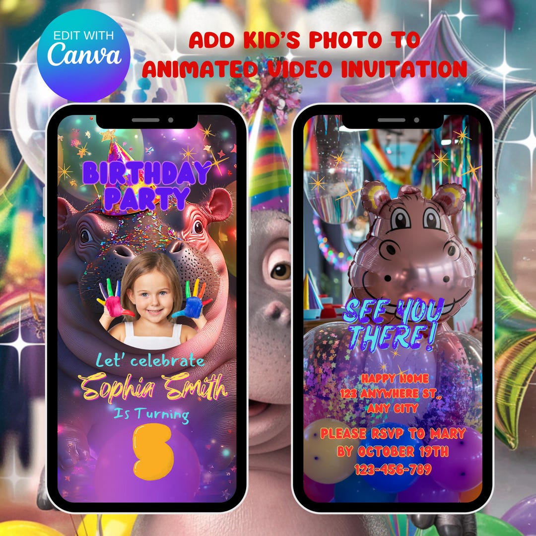 Animated Birthday Invitation Template: Photo, Girls Party (digital File ...