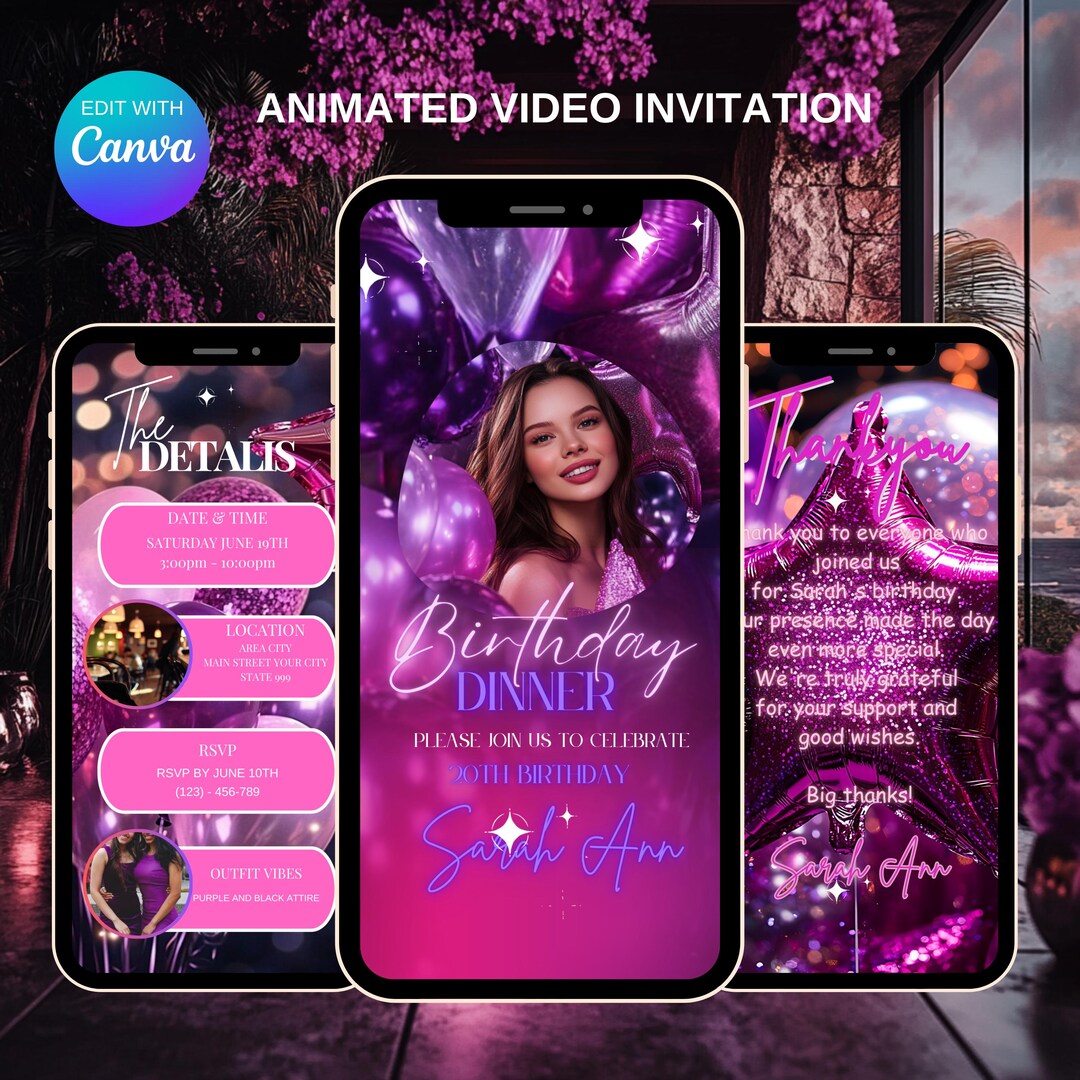 Animated Birthday Dinner Invitation, Editable Dinner Invite Template ...