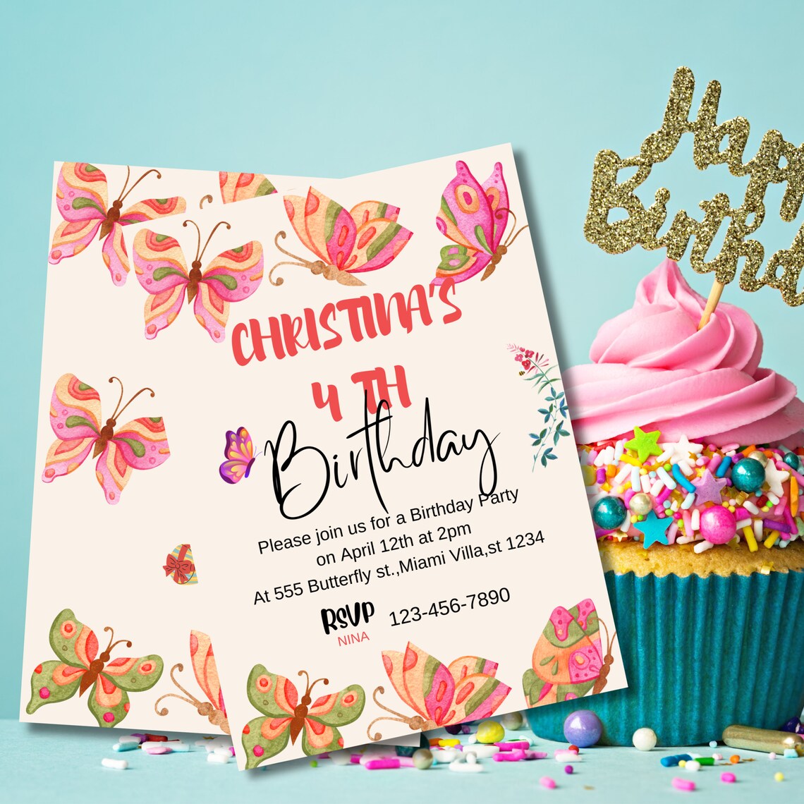 Butterfly Birthday Invitation, Modern Butterfly Invitation, Butterflies ...