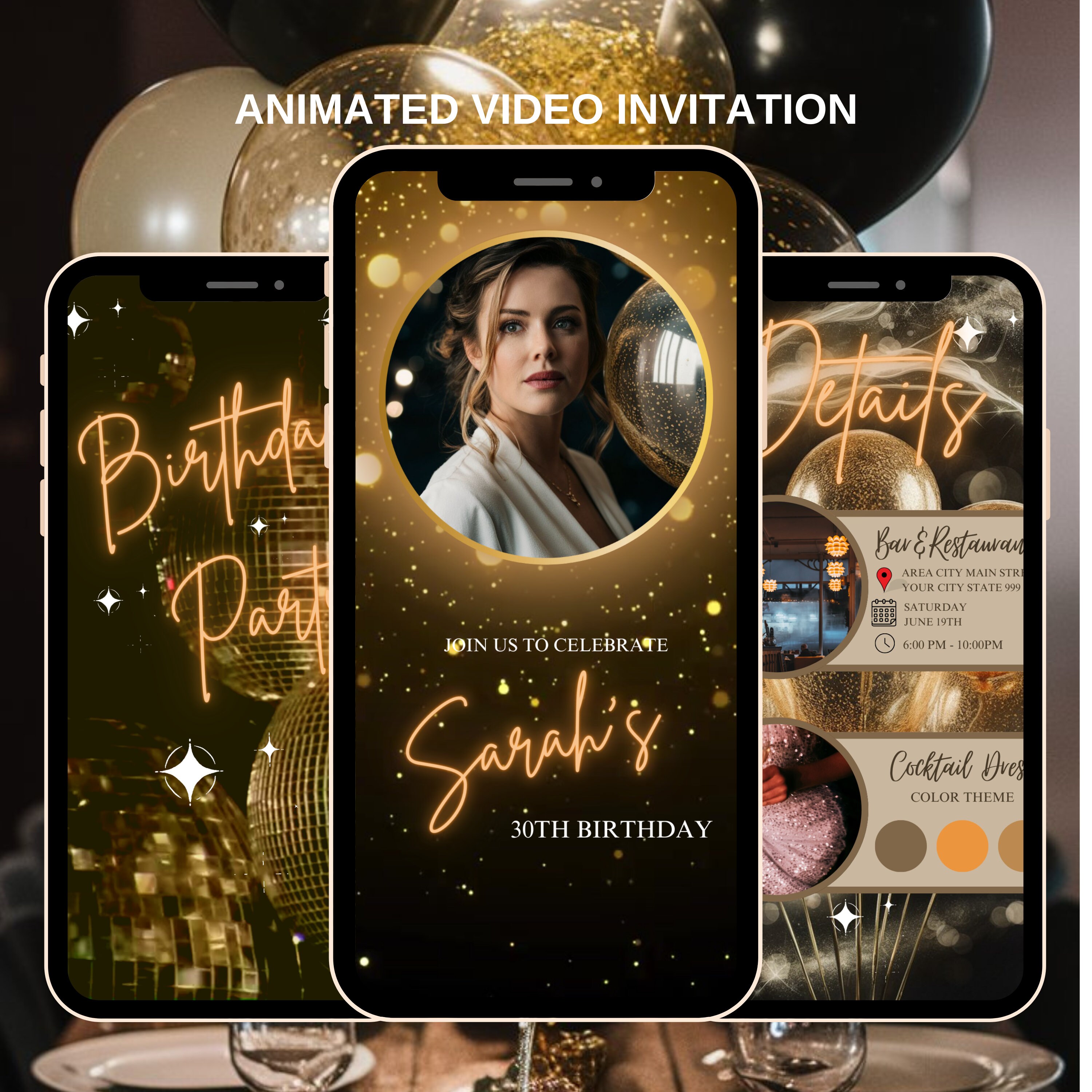 Animated Birthday Invitation Template Gold Birthday Invite for Girls ...