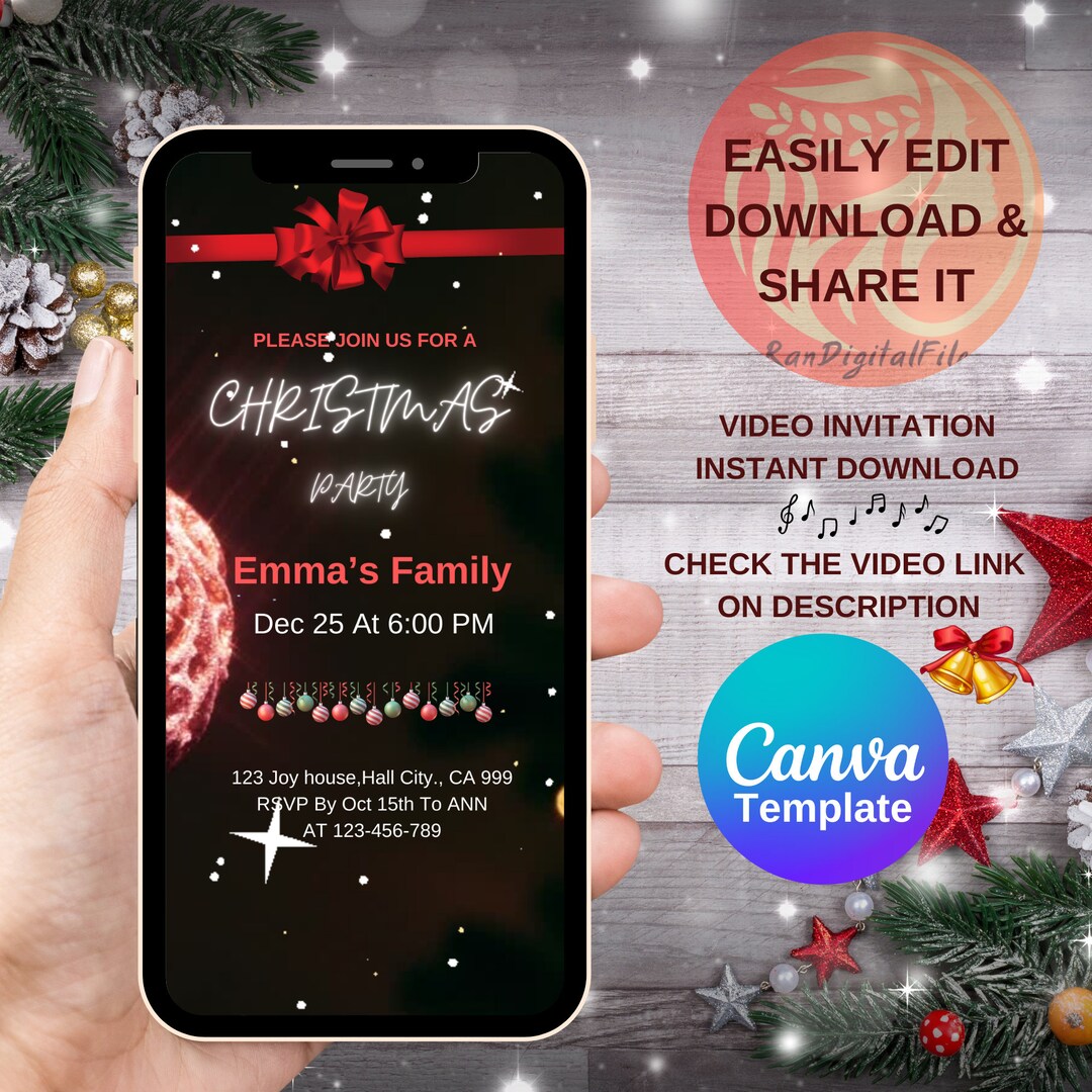 Animated Christmas Party Invitation Editable Digital E Invite Etsy