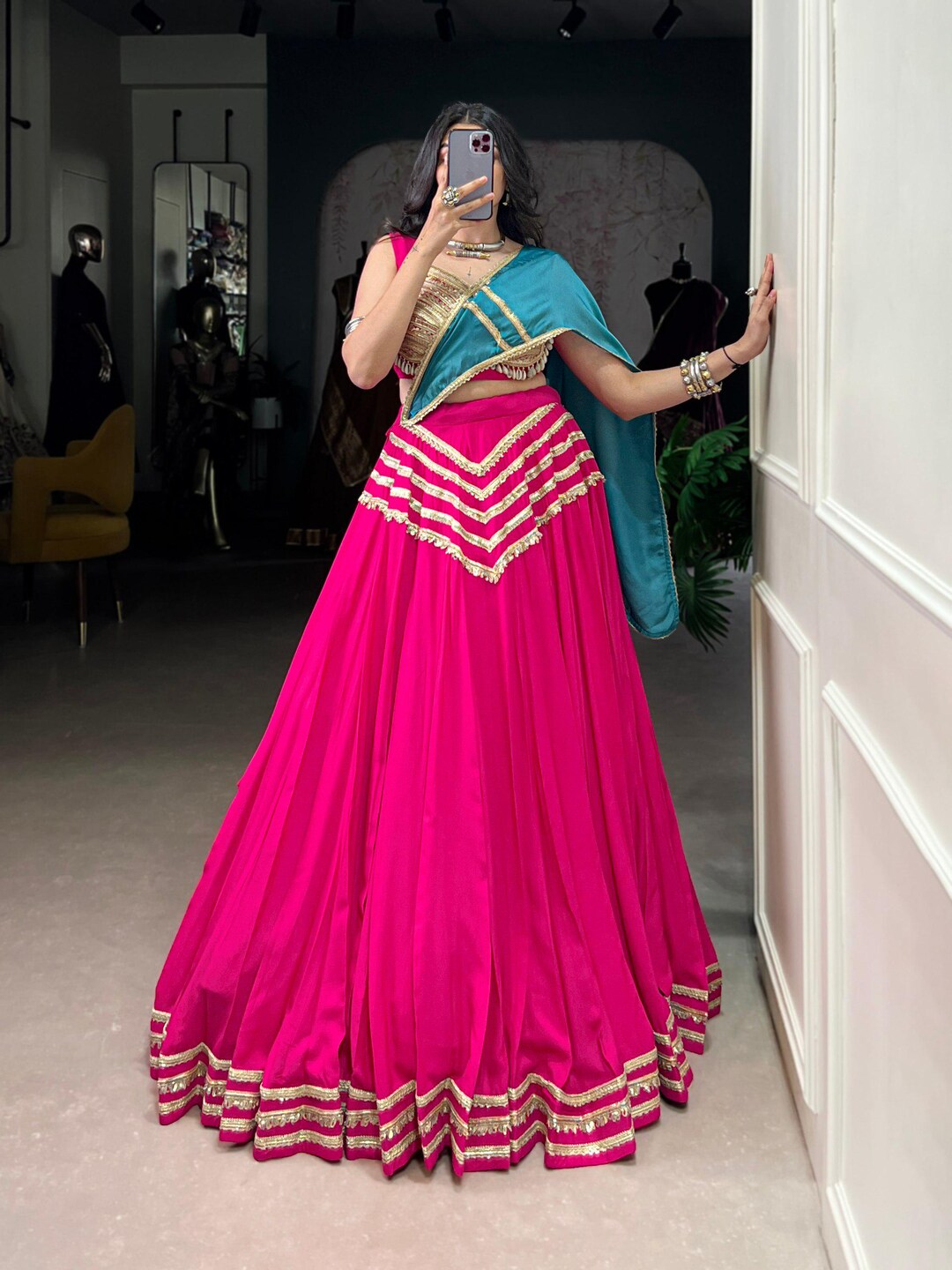 Pink Navratri Lehenga Choli With Kodi Work: Women's Garba Dress - Etsy