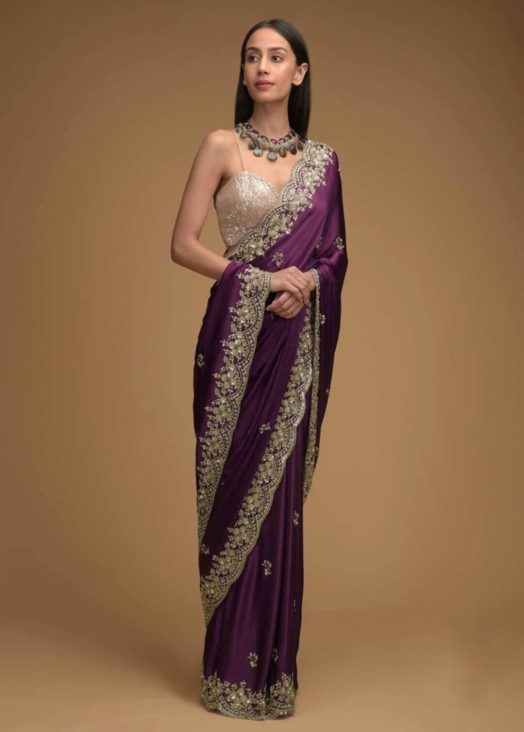 Saree for USA Women, Beautiful Slik Saree With Thread and Blouse Party ...