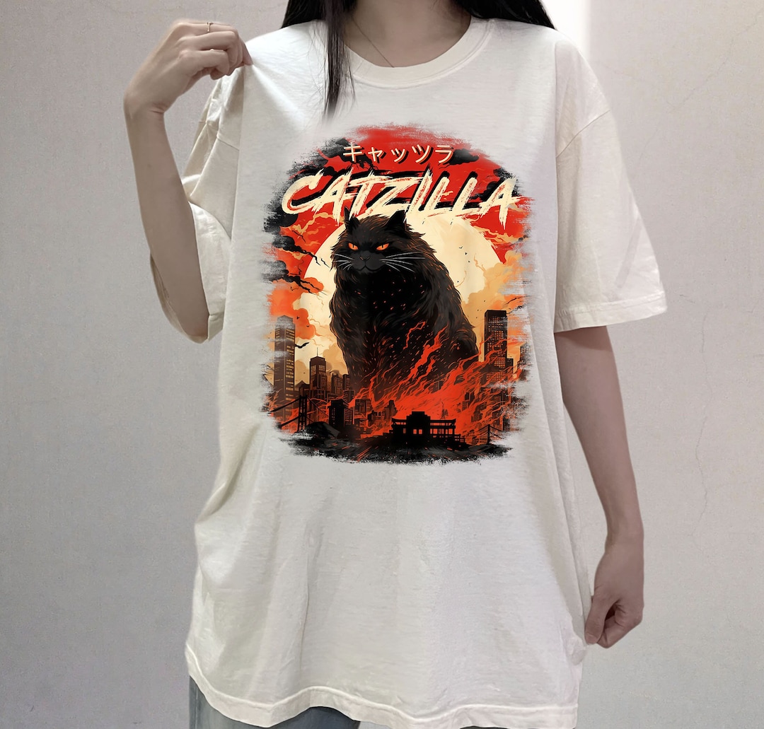 Catzilla Cat Japanese Art Funny Cat Gifts for Men Women Kid T-shirt ...