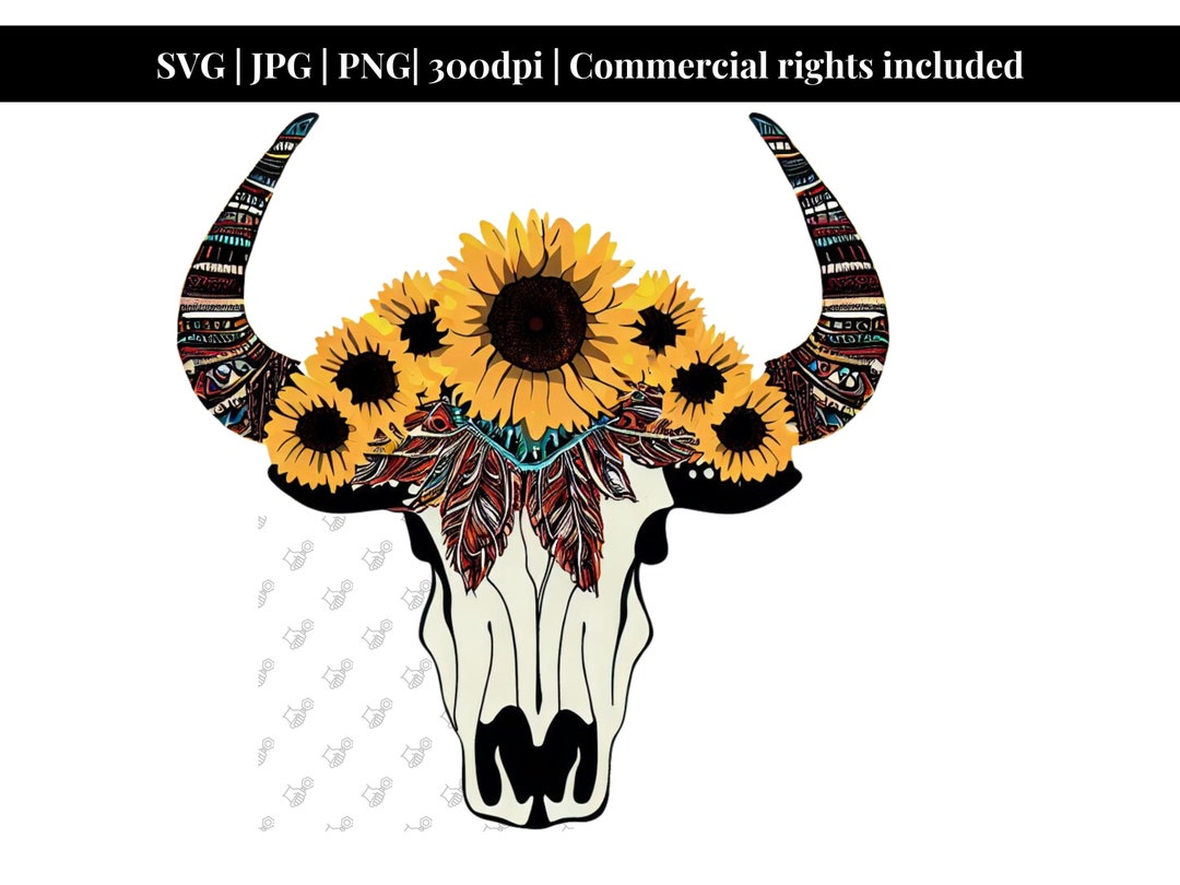Boho Sunflower Bull Skull SVG Boho Bull Skull PNG Sunflower - Etsy