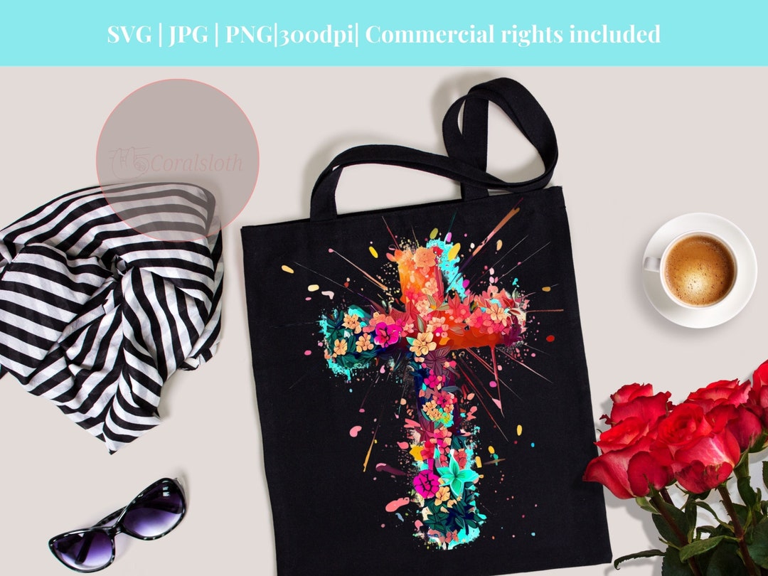 Turquoise Splash and Flowers Cross SVG Artistic Extravagant - Etsy