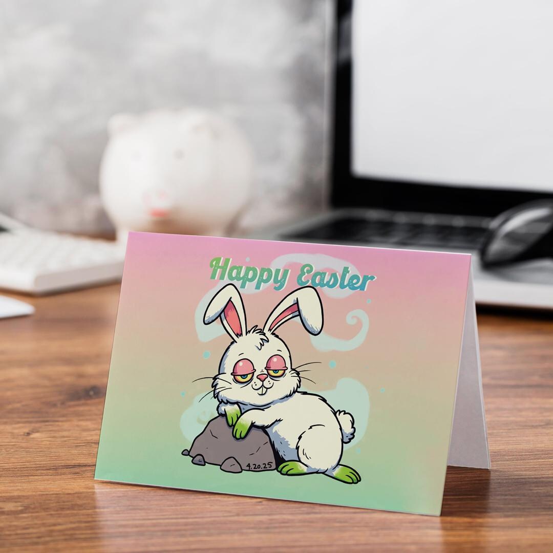 Stoned 420 Easter Bunny Art Print GREETING CARDS *5-PACK*, 8 Designs ...