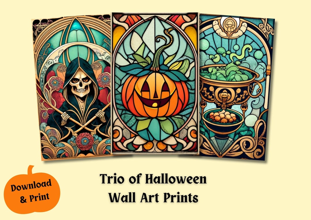 Spooky Stained Glass Art Prints Downloadable Halloween Decor - Etsy