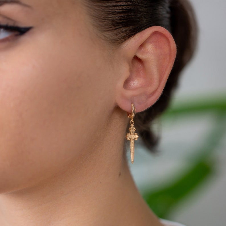 Antique Style Earring With Embroidered Sword Motifs Sword Earlobe ...