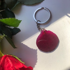 Rose Petal, Pressed Flower, Floral, Resin, Silver Keyring With Letter ...