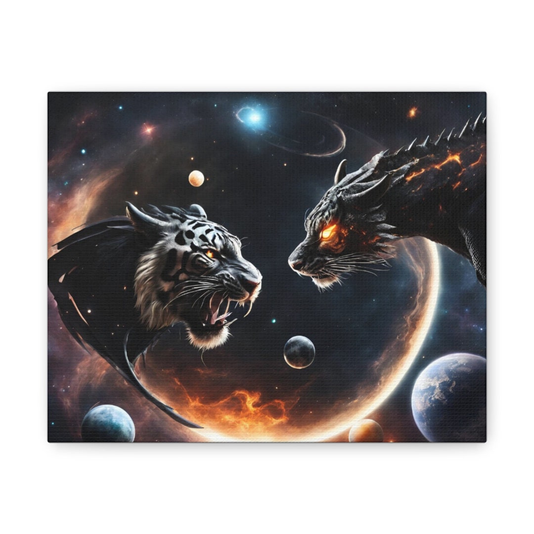 Tigers Face off in Space Canvas Art - Etsy