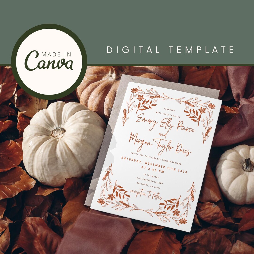 Simple Fall | Wedding Invitation Canva Template - Etsy