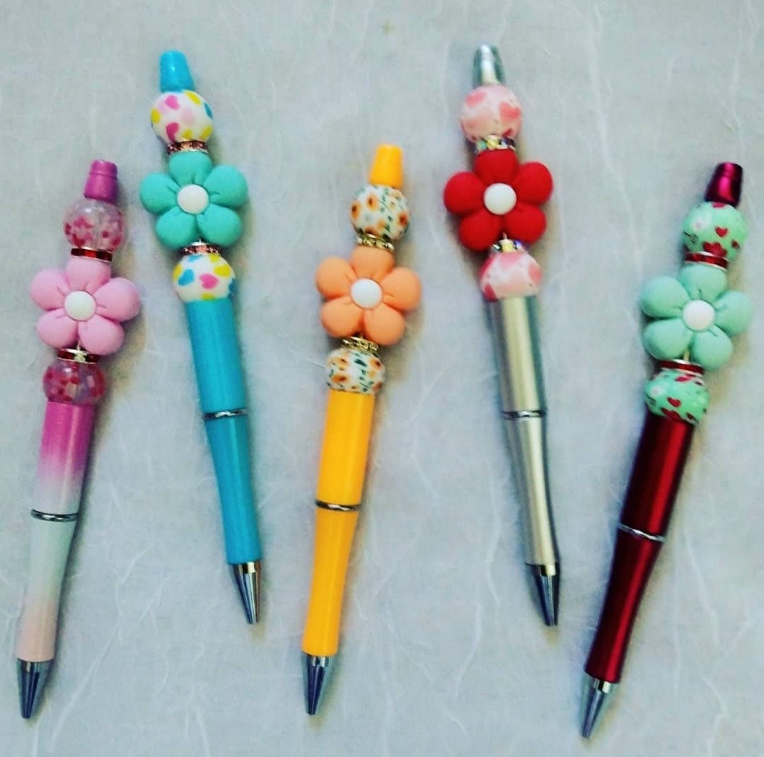 Beaded Puffy Floral Pens Pink, Blue, Orange, Red, Mint Flowers Party ...