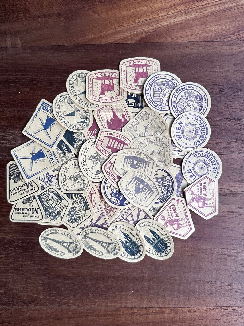 46 Pcs Old Postage Stickers on Kraft Paper, Scrapbook, Journal, Brown ...