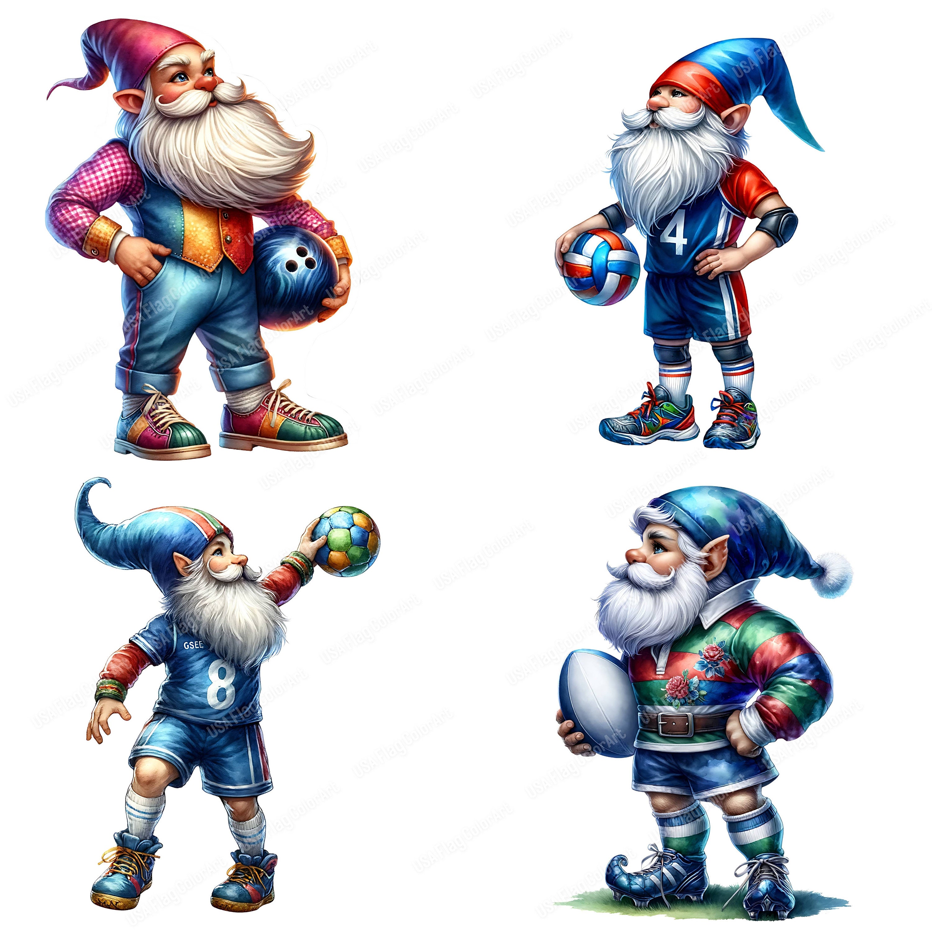 Sports Themed Gnome Watercolor Clipart - Digital PNG Files for ...