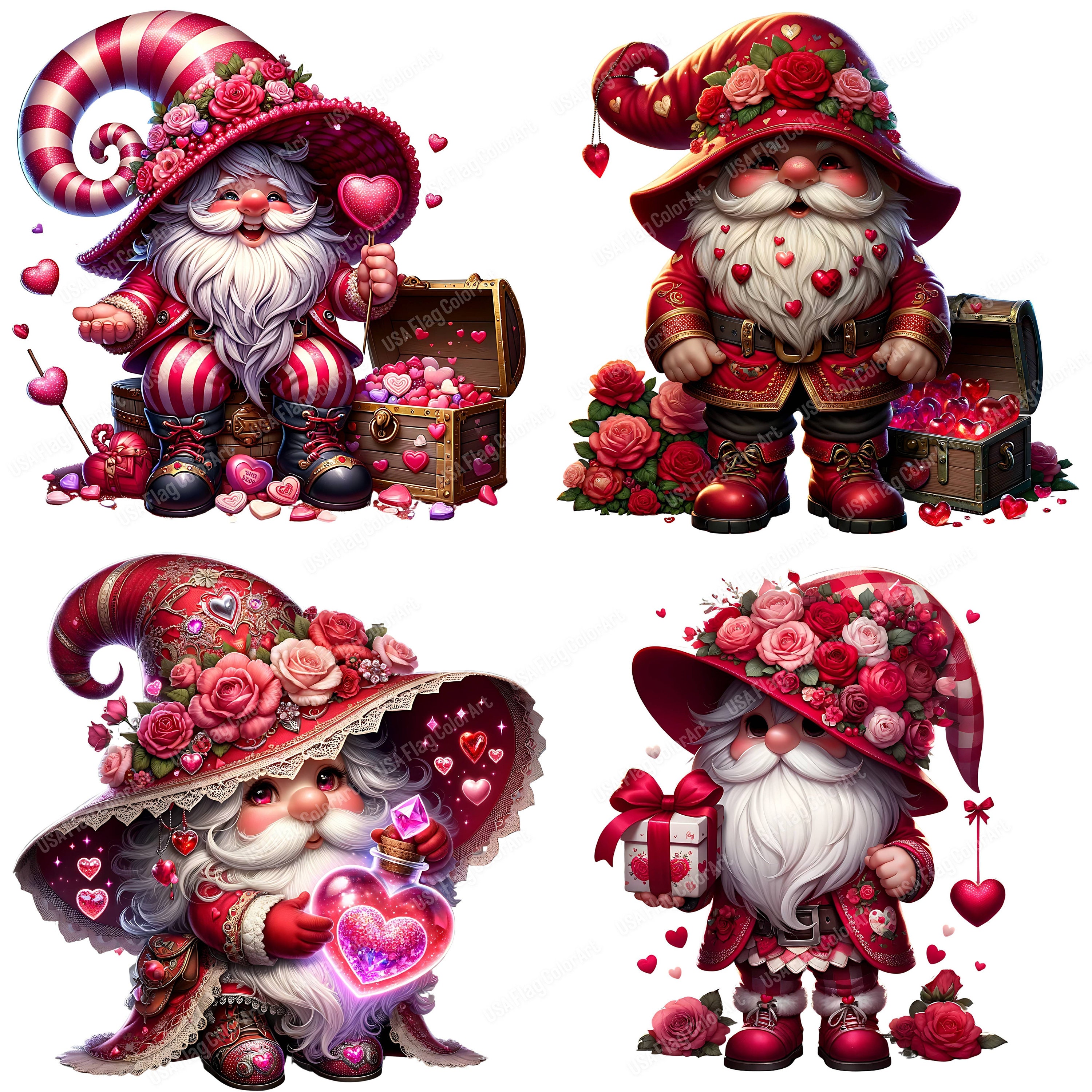 Valentine's Day Gnome With Heart Clipart - Watercolor Love Delivery ...