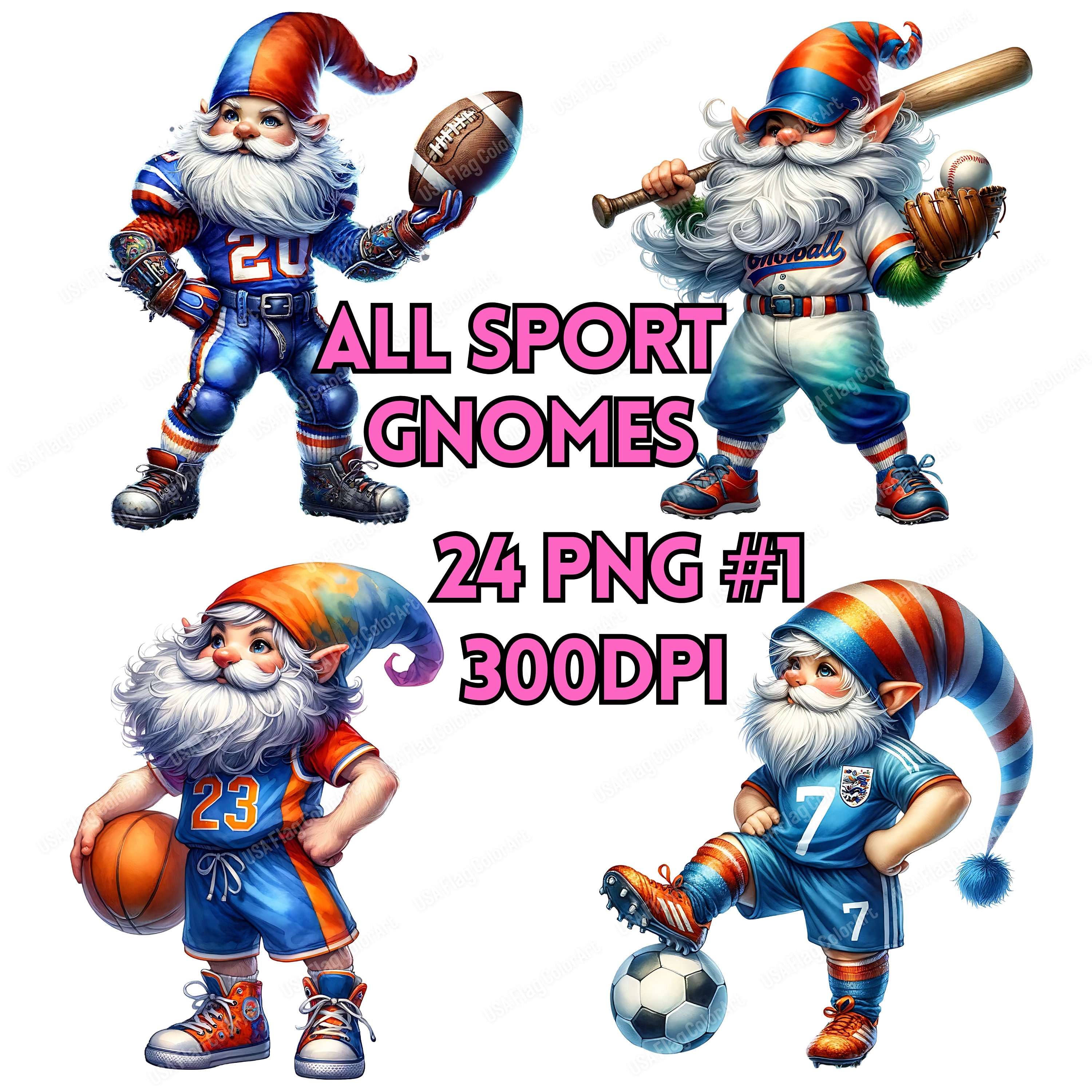 Sports Themed Gnome Watercolor Clipart - Digital PNG Files for ...