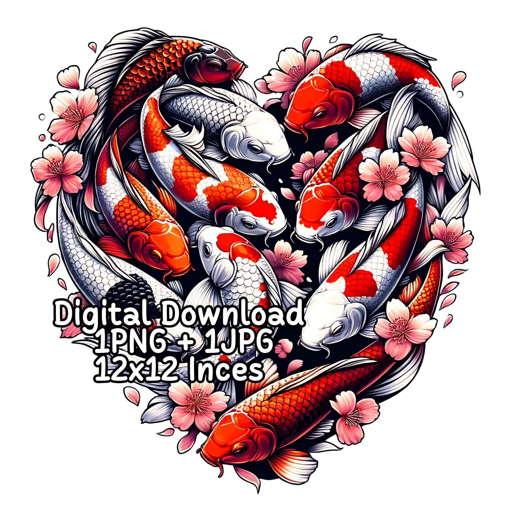 Valentine's Day Koi Fish Clipart - Love Heart Shaped Watercolor ...