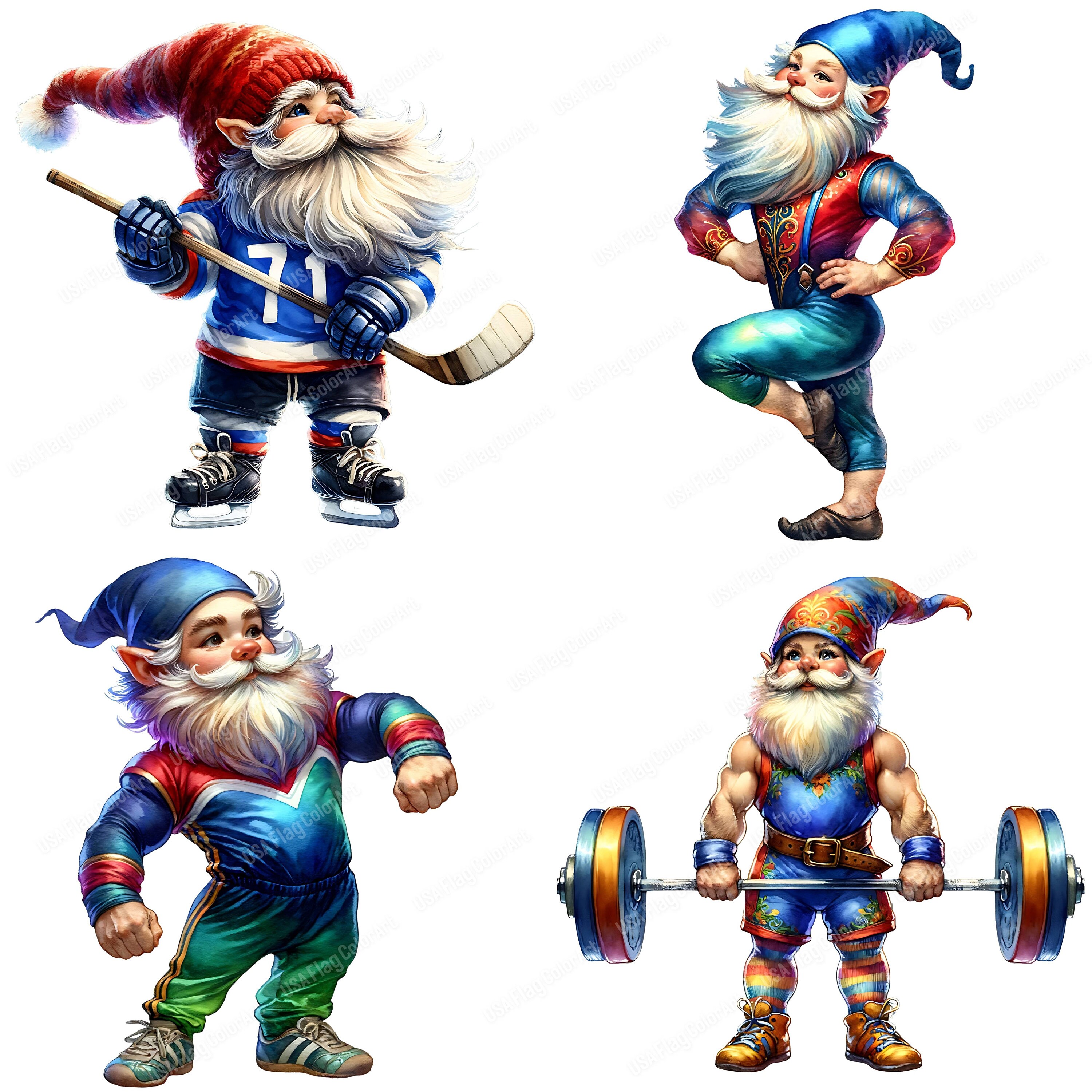 Sports Themed Gnome Watercolor Clipart - Digital PNG Files for ...