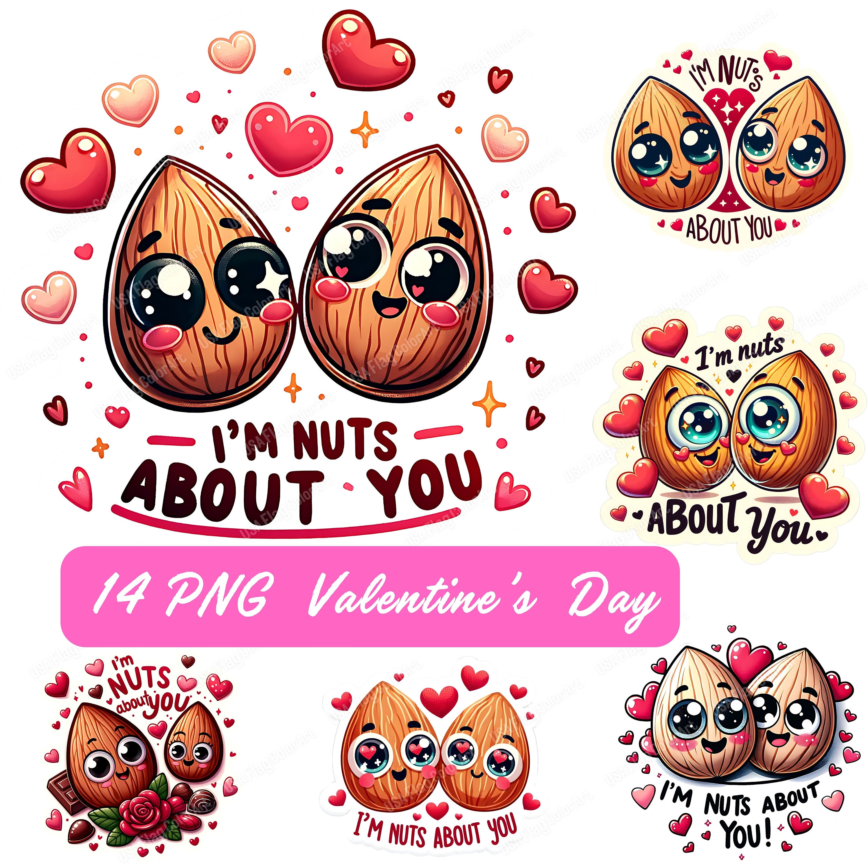 Watercolor Valentine's Day 'i'm Nuts About You' PNG File - Digital ...