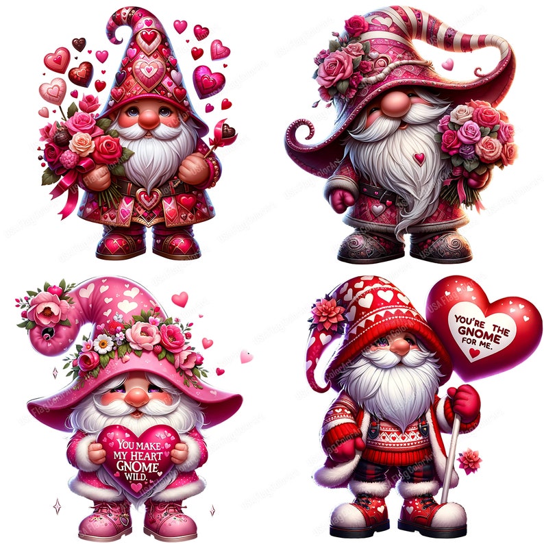 Valentine's Day Gnome With Heart Clipart - Watercolor Love Delivery ...