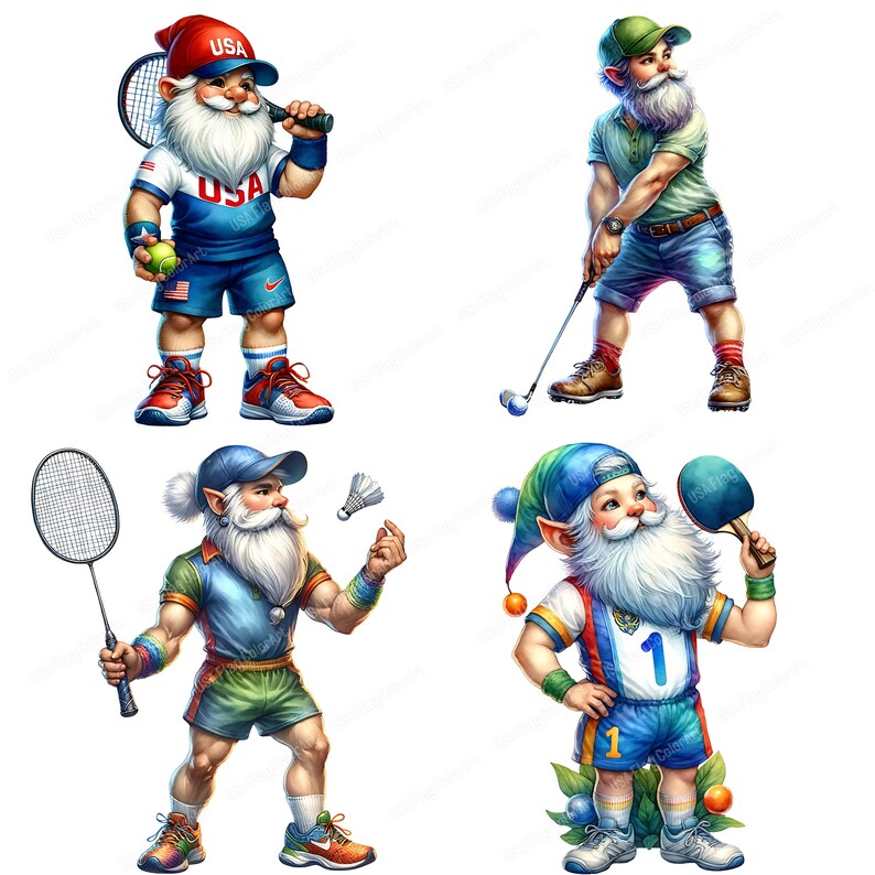 Sports Themed Gnome Watercolor Clipart - Digital PNG Files for ...