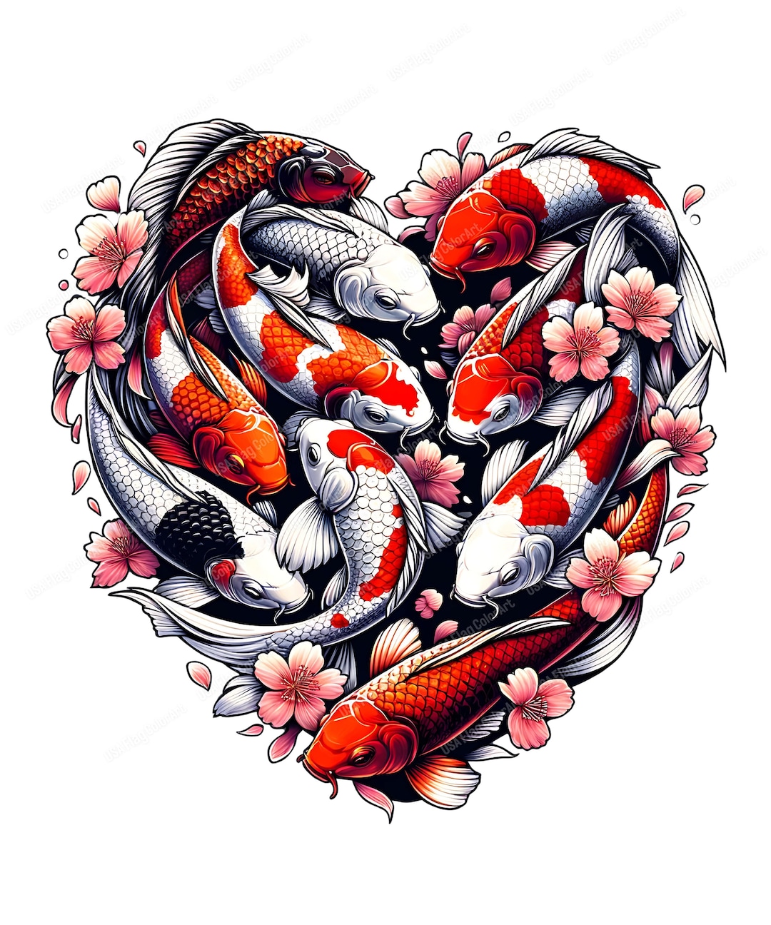 Valentine's Day Koi Fish Clipart - Love Heart Shaped Watercolor ...