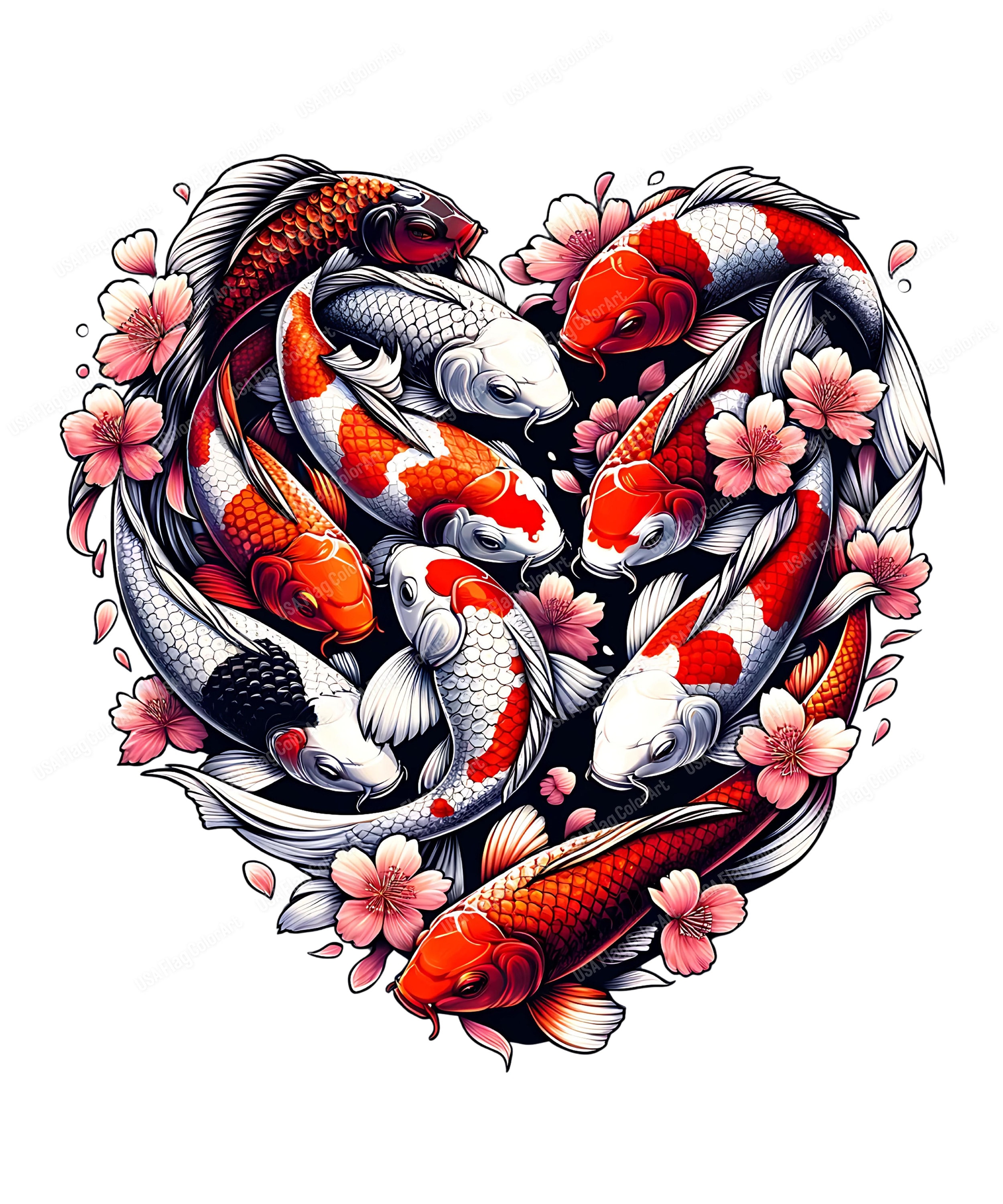 Valentine's Day Koi Fish Clipart - Love Heart Shaped Watercolor ...