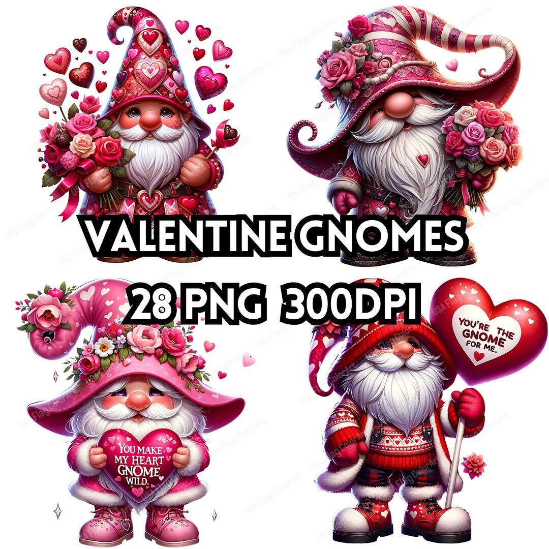 Valentine's Day Gnome With Heart Clipart - Watercolor Love Delivery ...