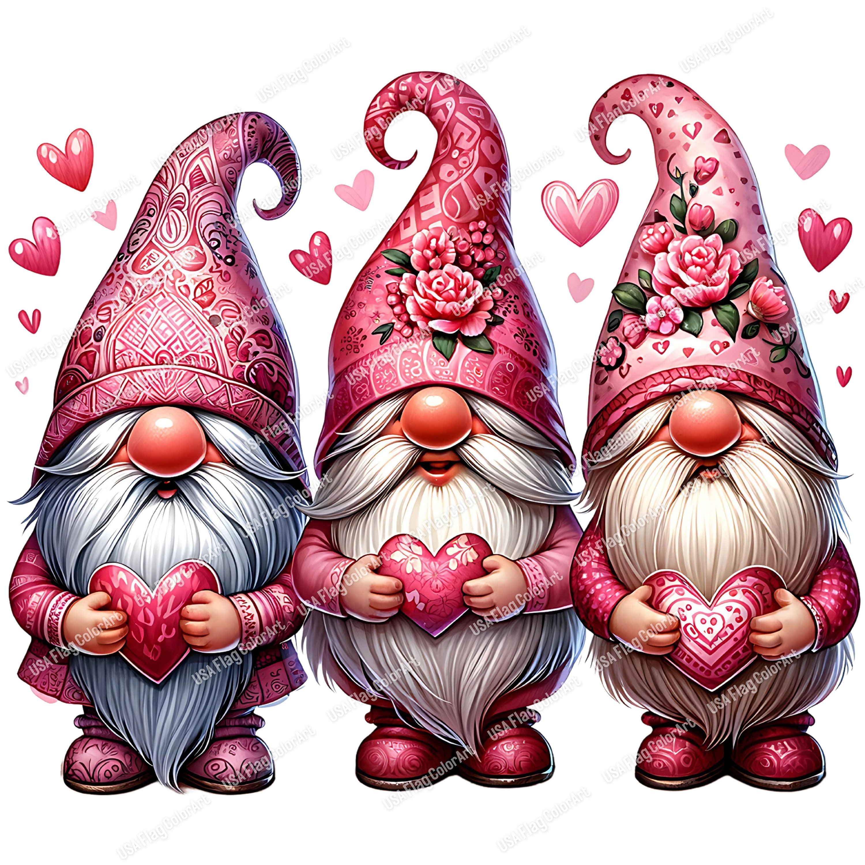 Valentine's Day Watercolor Clipart - Three Gnomes Holding Hearts ...