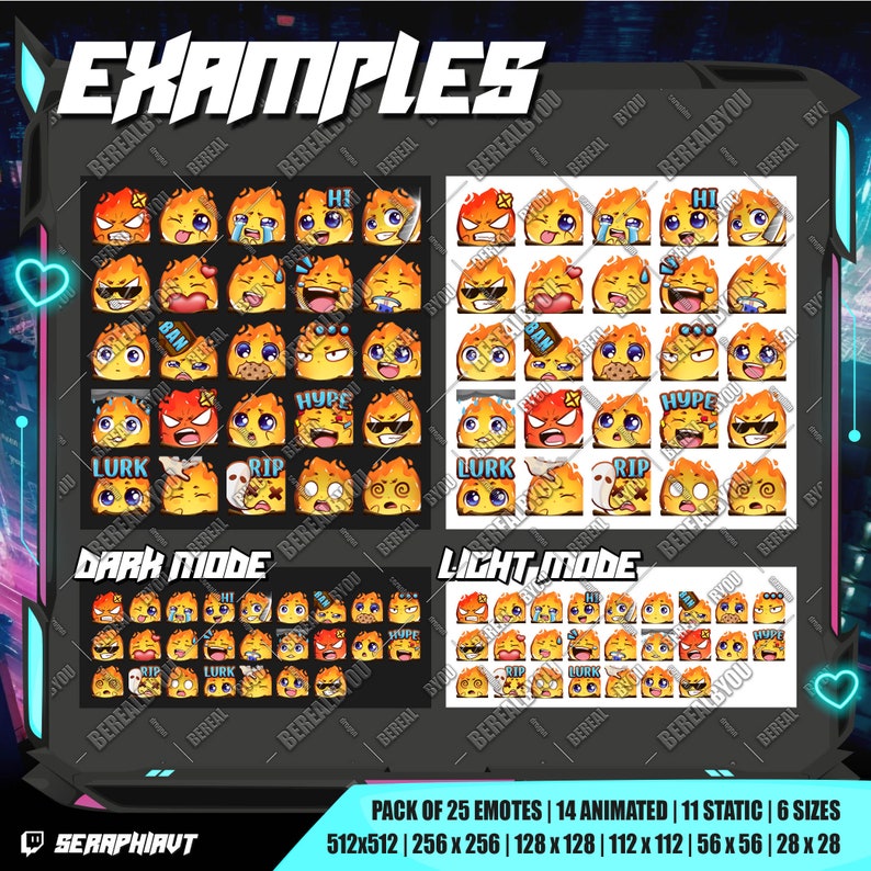 25 Emotes | Chibi Flame Twitch Emote | Cute Fireball | Flame | Fire ...
