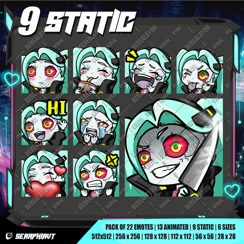 22 Twitch Emotes: Chibi Rebecca Cyberpunk Pack (animated & Static) - Etsy