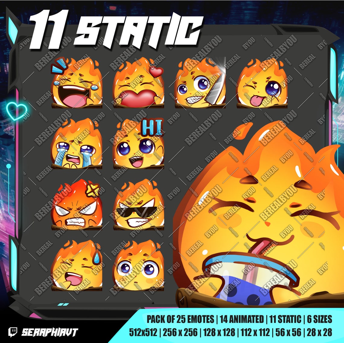 25 Emotes Chibi Flame Twitch Emote Cute Fireball Flame Fire Twitch ...