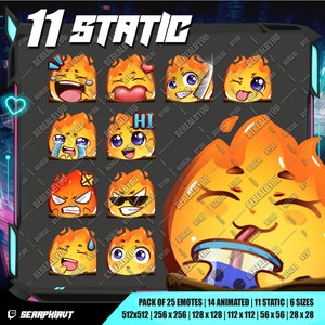 25 Emotes | Chibi Flame Twitch Emote | Cute Fireball | Flame | Fire ...