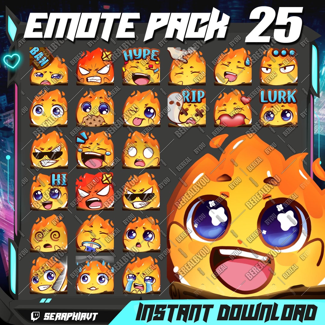 25 Emotes Chibi Flame Twitch Emote Cute Fireball Flame Fire Twitch ...