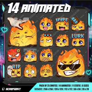 25 Emotes | Chibi Flame Twitch Emote | Cute Fireball | Flame | Fire ...