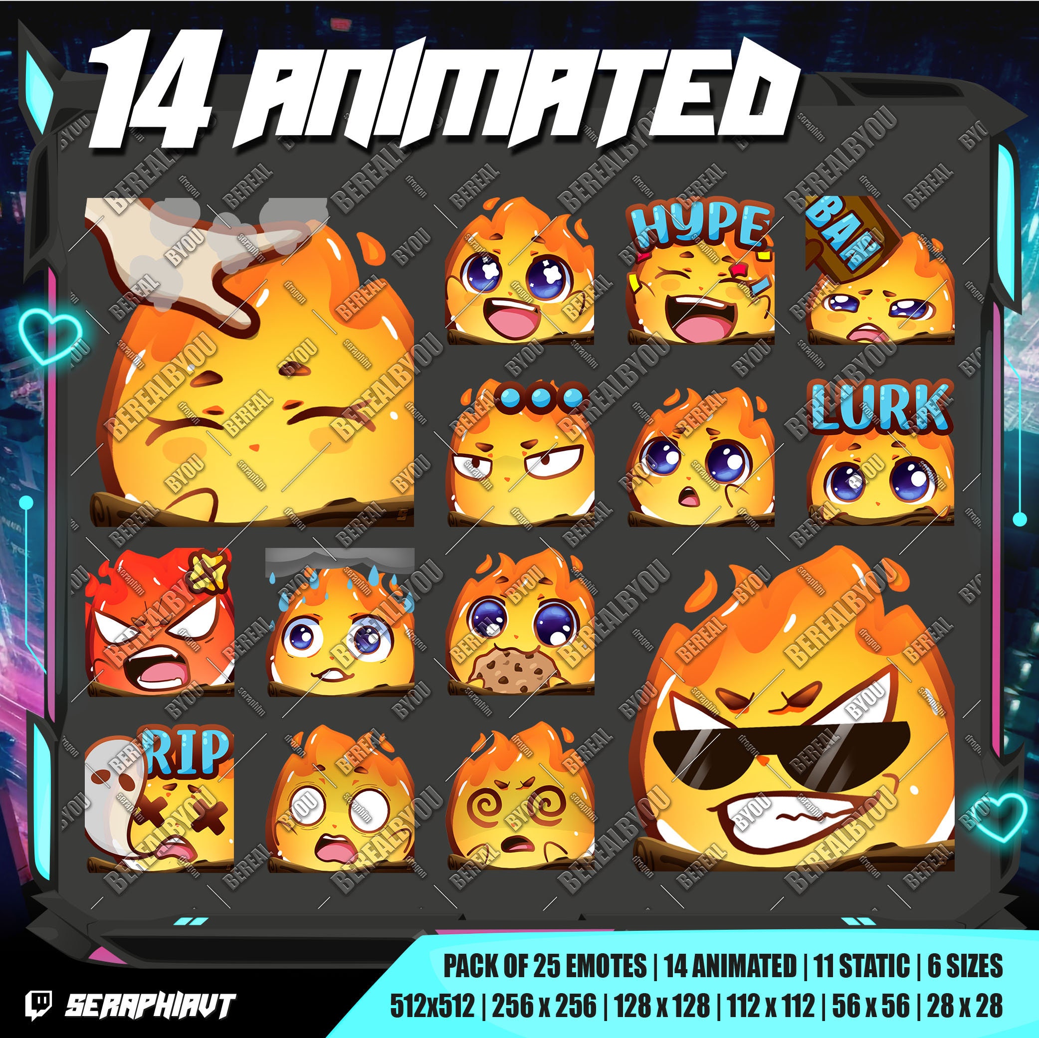 25 Emotes | Chibi Flame Twitch Emote | Cute Fireball | Flame | Fire ...