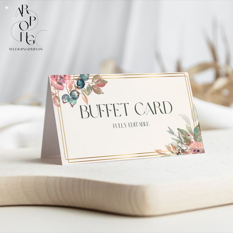 Elegant Pink Rose Buffet Card Template Food Sign Modern - Etsy
