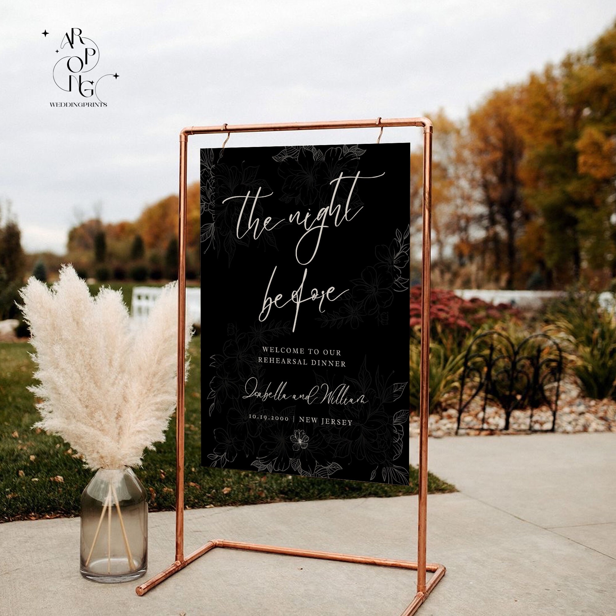 Classic Black Welcome Sign Template, Modern Rehearsal Dinner Sign ...