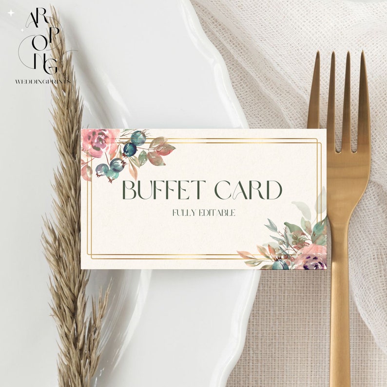 Elegant Pink Rose Buffet Card Template Food Sign Modern - Etsy
