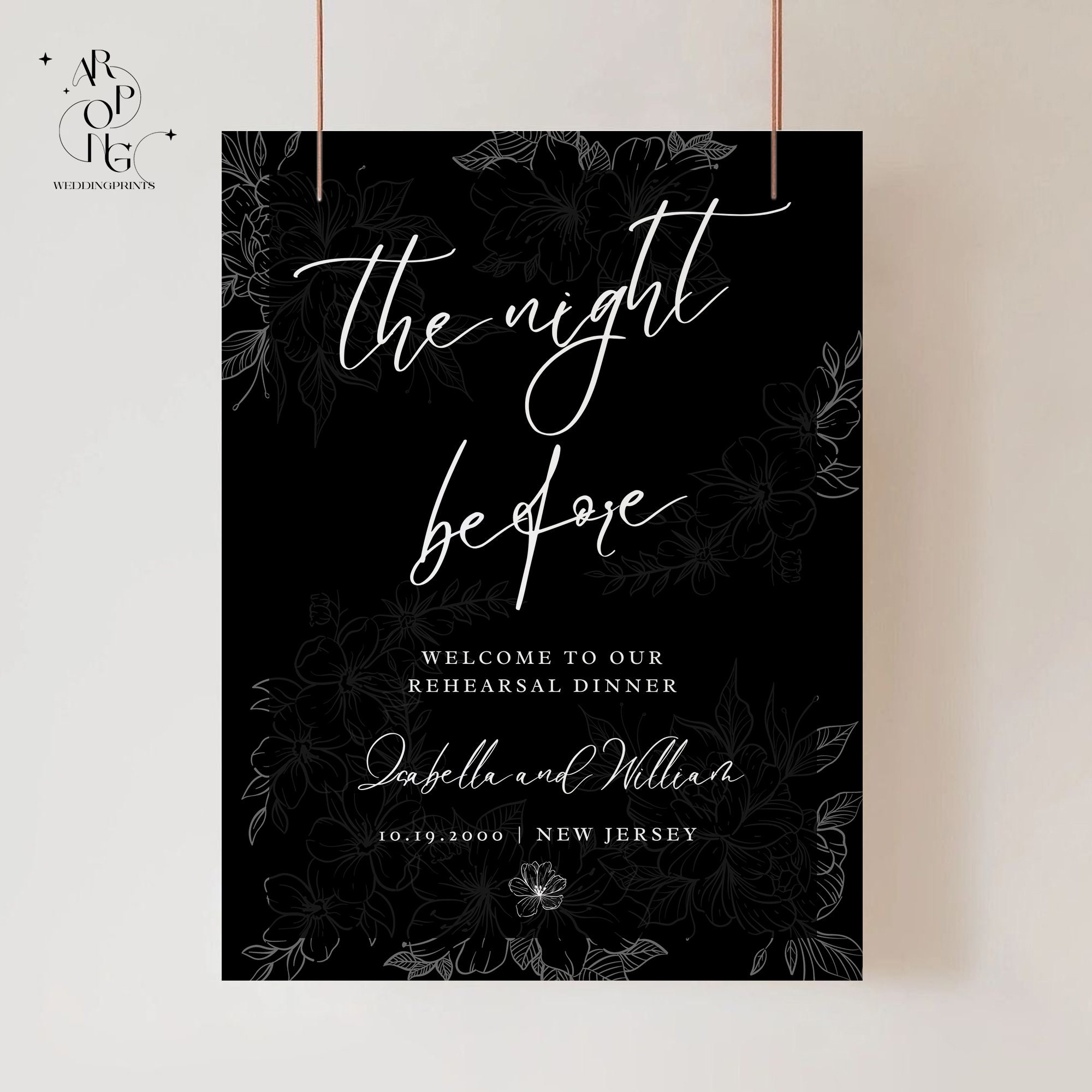 Classic Black Welcome Sign Template, Modern Rehearsal Dinner Sign ...