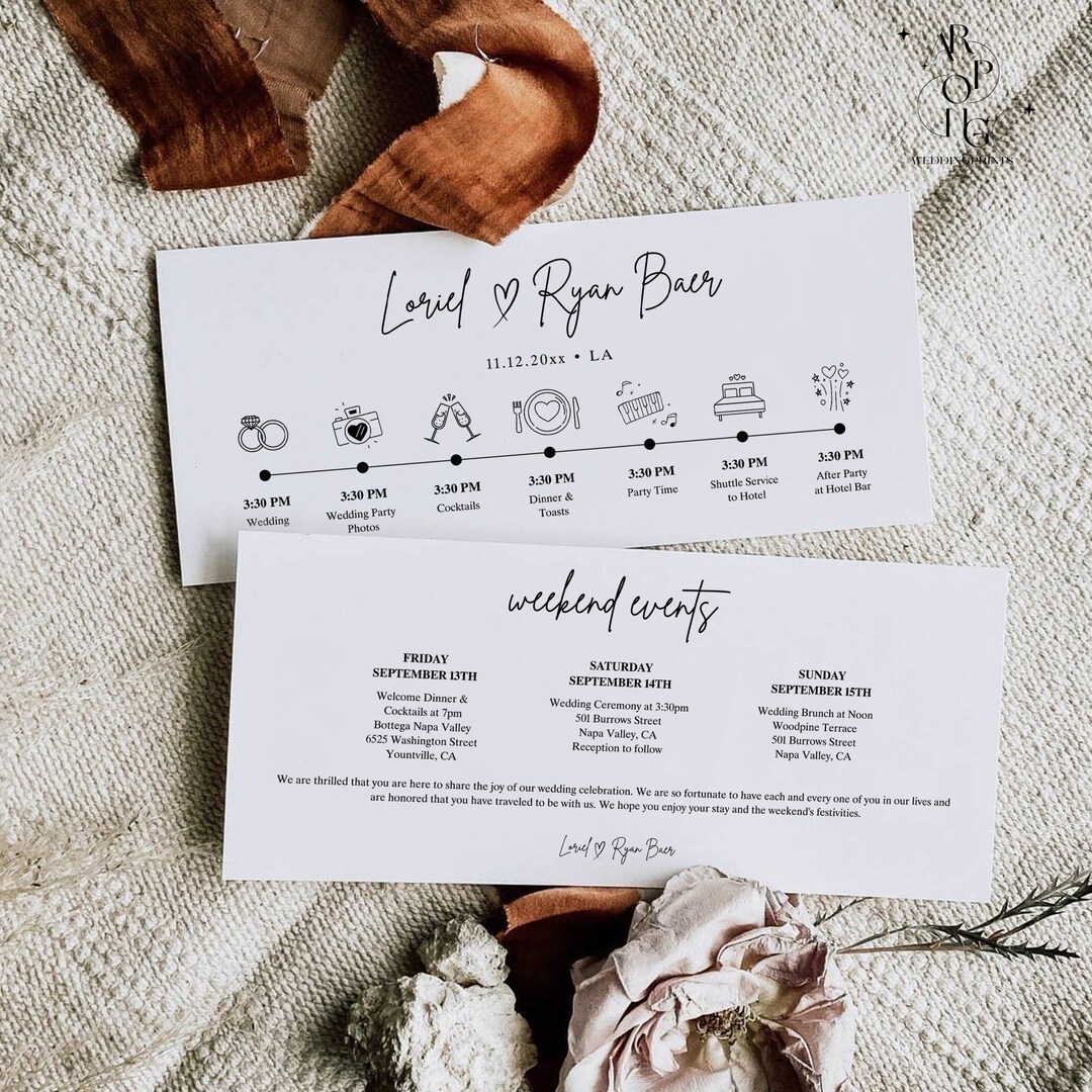 Welcome Letter Template, White Minimalist Timeline, Modern Wedding ...