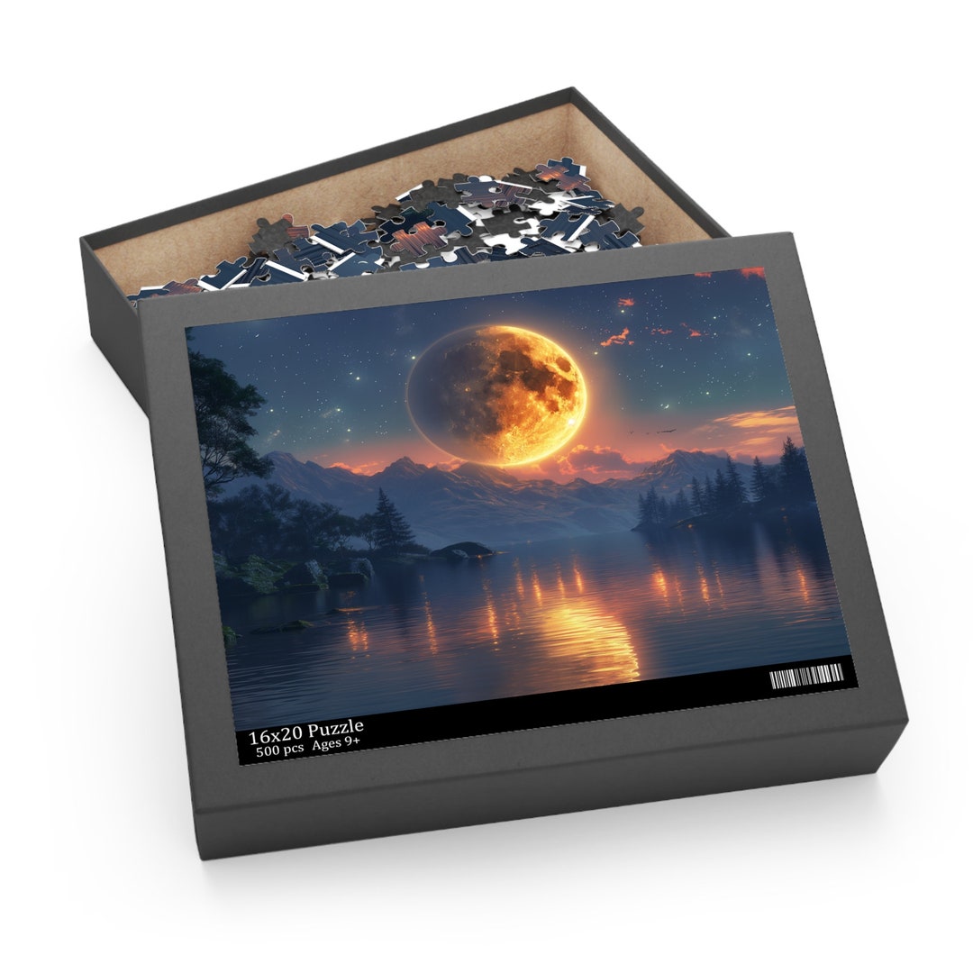 Crescent Moon Shining Puzzle. Majestic Moon Puzzle, Sky Puzzle, Playful ...