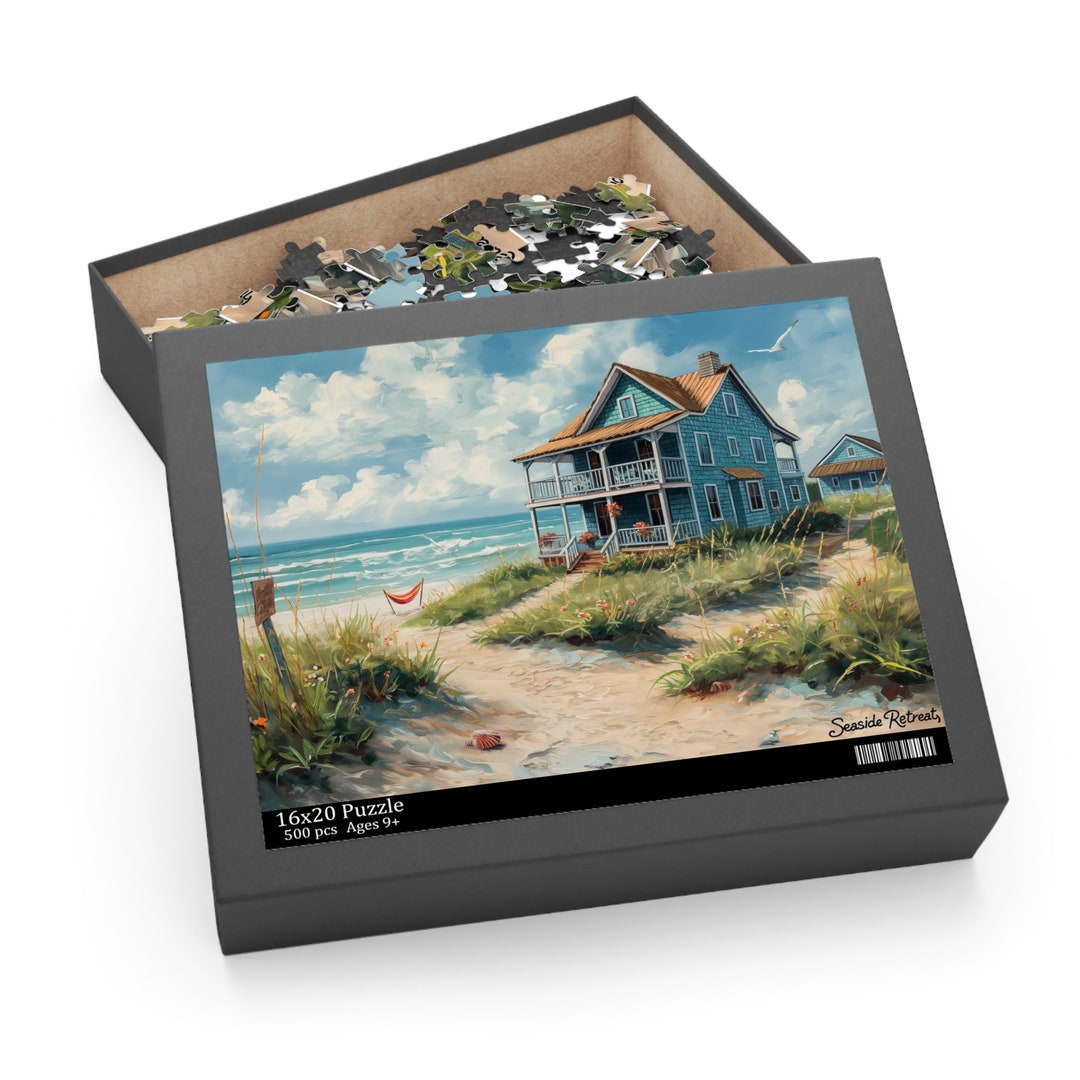 Beach House Puzzle. Beach House Puzzle, Coastal Puzzle, Premium Adult ...